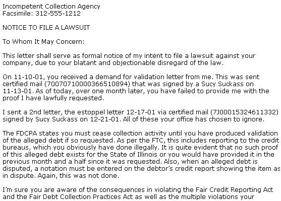 Intent To Sue Sample Letter Credit Magic